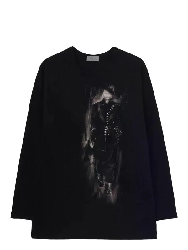 Yohji Yamamoto Graphic-print Long-sleeved T-shirt - Black
