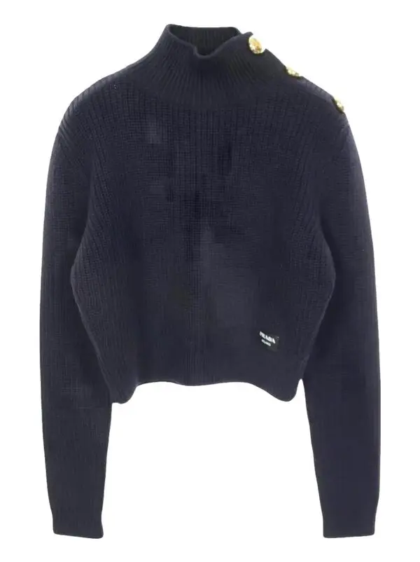 Prada Ribbed Turtleneck Sweater With Button Detail - Blue