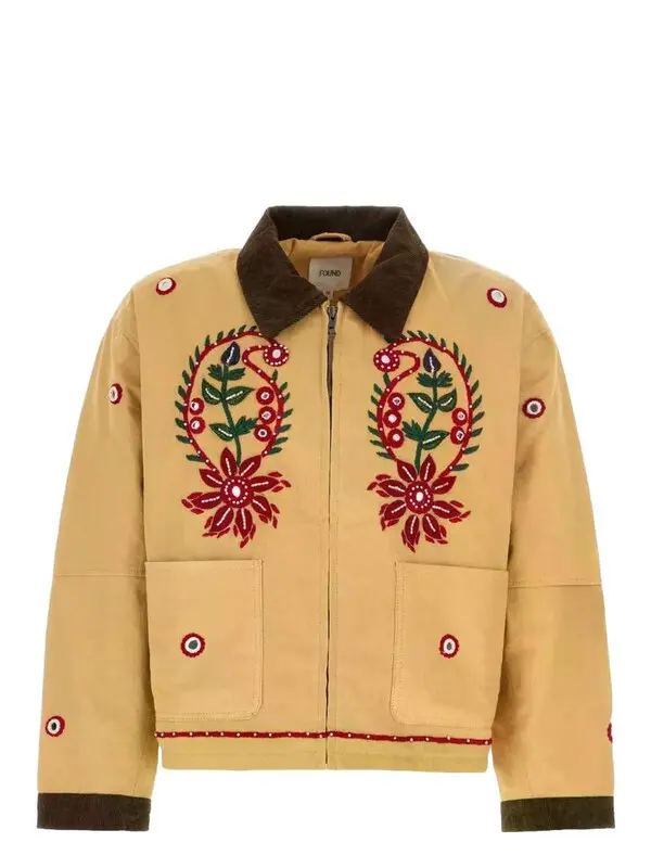 FOUND Embroidered Canvas Jacket With Corduroy Collar - Neutrals