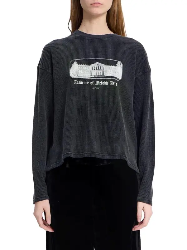 ANN DEMEULEMEESTER Graphic-print Waffle-knit T-shirt - Black