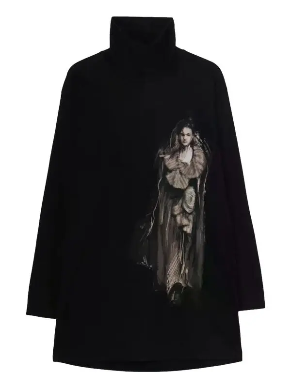 Yohji Yamamoto Graphic-print Turtleneck T-shirt - Black