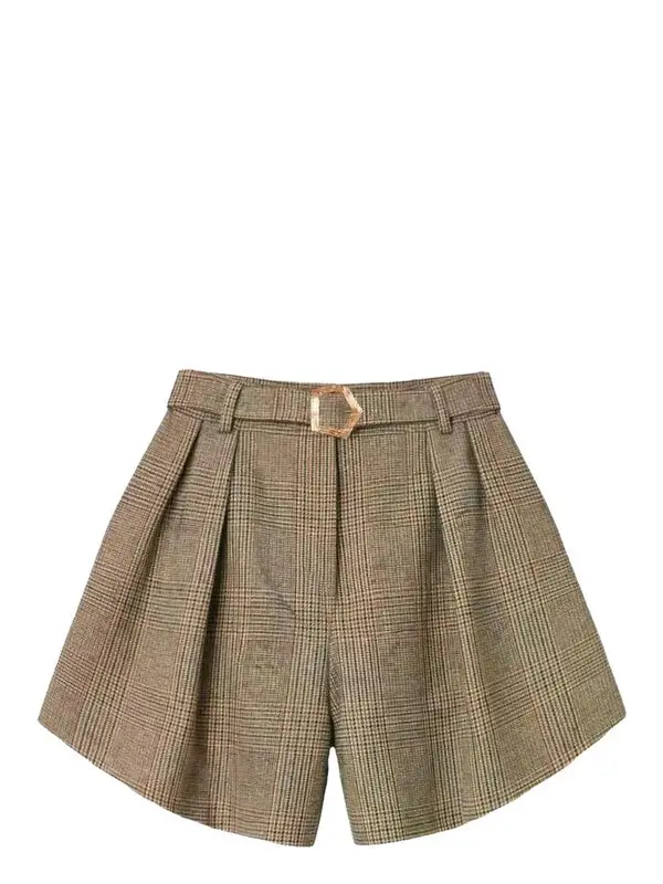 VIOLANTE NESSI Sherman Belted Pleated Wool Shorts - Neutrals