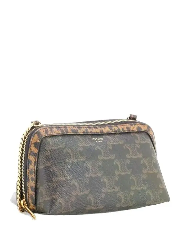 Celine Zip Around Chain Clutch Triomphe Coated Canvas Crossbody Bag - Brown