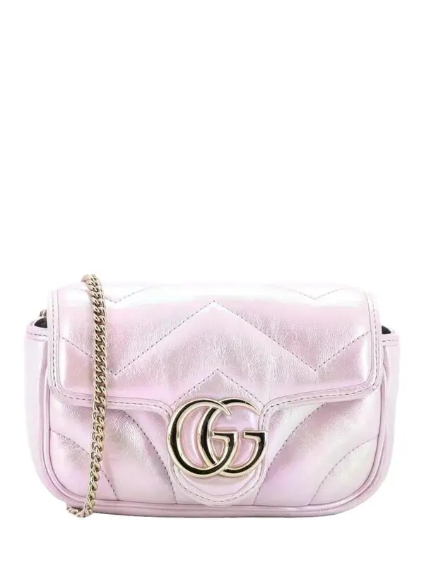 Gucci Gg Marmont Flap Bag Chevron Iridescent Leather Super Mini Crossbody Bag - Multicolour