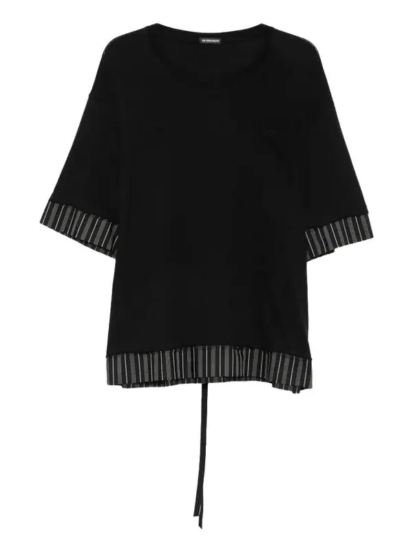 ANN DEMEULEMEESTER Striped-trim Rear-tie T-shirt - Black