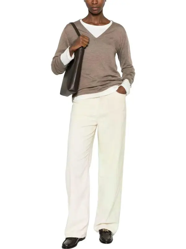 THE ROW V-neck Long-sleeve Knit - Brown