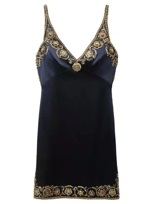 Versace Embellished Silk Cady Satin Mini Dress - Black