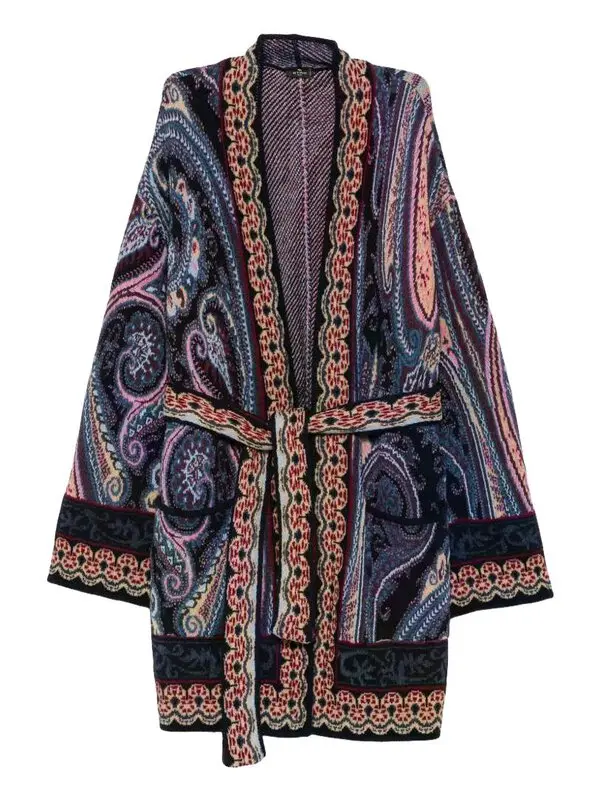 Etro Paisley-print Belted Cardigan - Blue