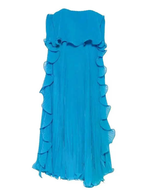 SIMONA CORSELLINI Pleated Ruffled Strapless Midi Dress - Blue