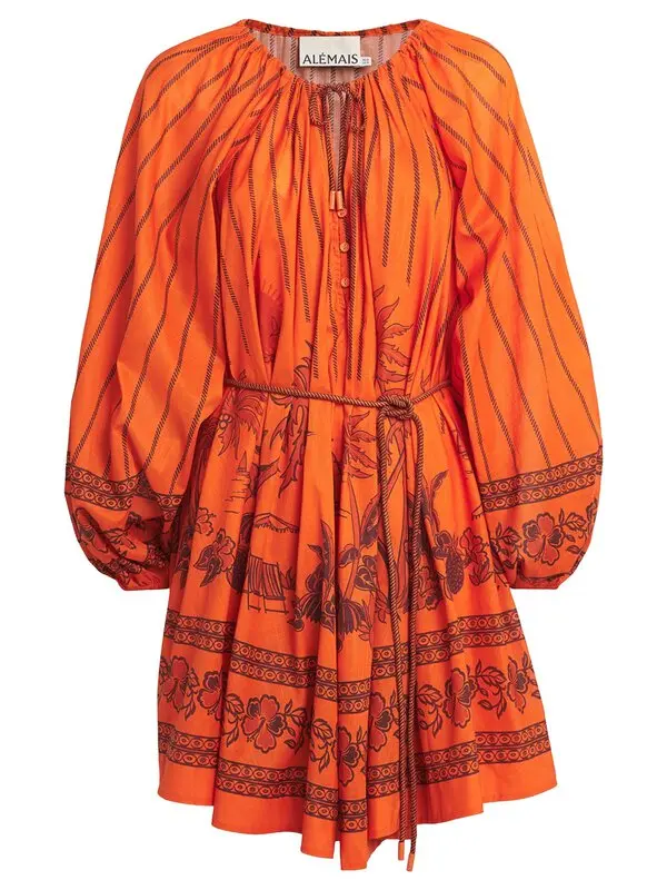 ALEMAIS Boathouse Print Cotton Shift Dress - Orange
