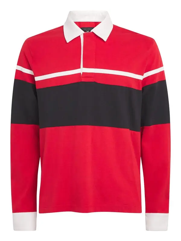 Rag & Bone Cotton Stripe Polo Rugby Shirt - Red