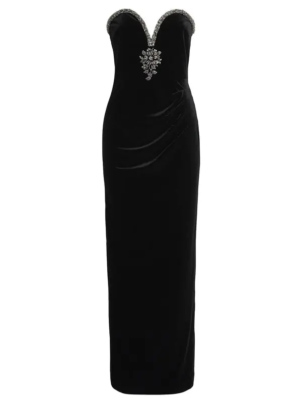 SELF-PORTRAIT Velvet Embellished Maxi Dress - Black