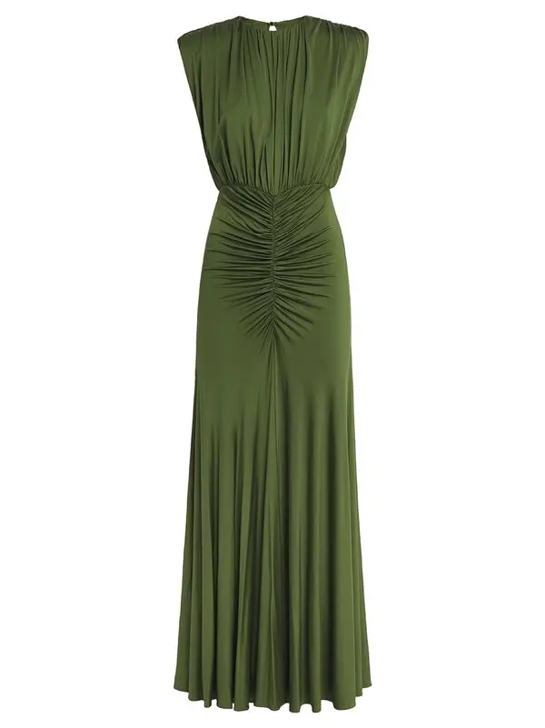 SELF-PORTRAIT Jersey Gathered Maxi Dress - Green