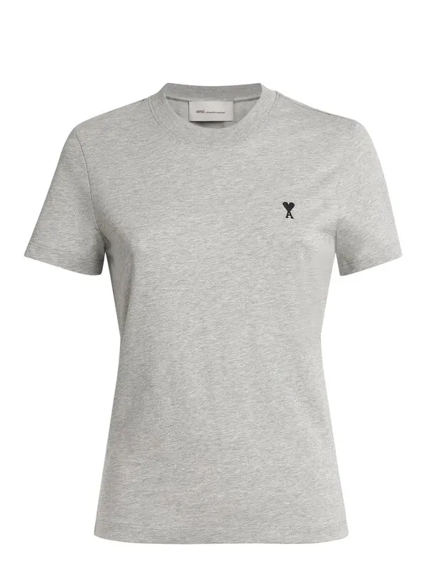 AMI Paris Cotton T-shirt With Embroidered De Coeur Logo - Grey