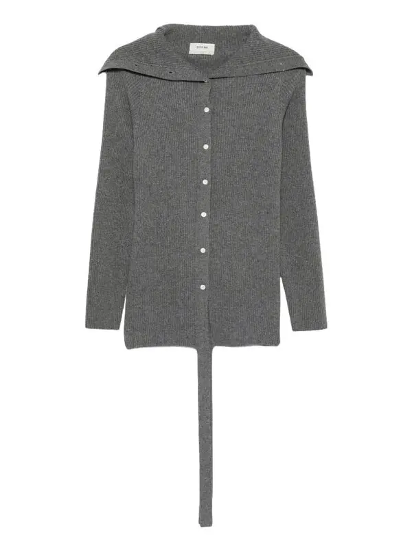 SYSTEM Ribbed-knit Sailor Collar Cardigan - Grey