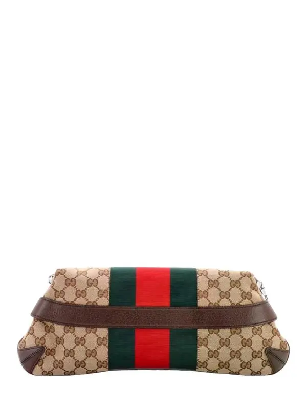Gucci Horsebit Nm Web Chain Clutch Gg Canvas Medium Shoulder Bag - Brown