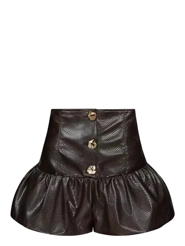 VIOLANTE NESSI Snake-effect Peplum Shorts - Brown