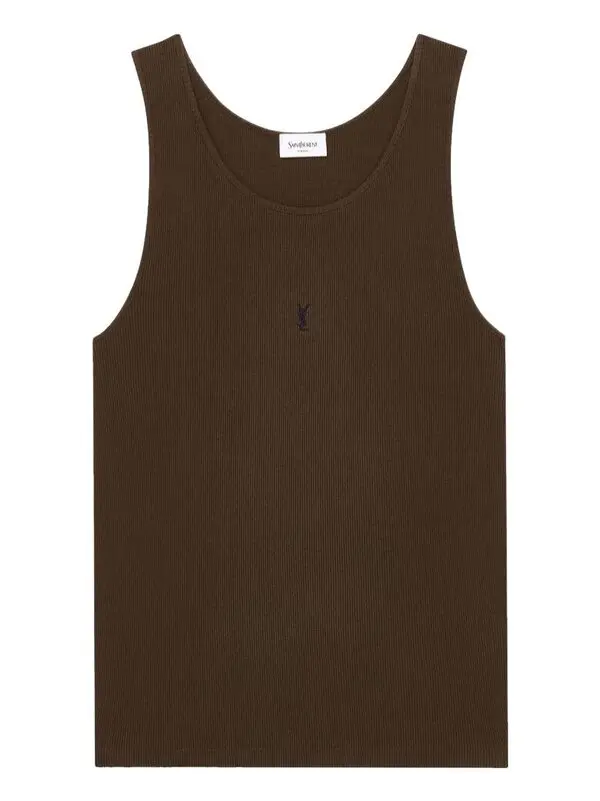 Saint Laurent Ribbed-knit Tank Top - Ecorce/navy
