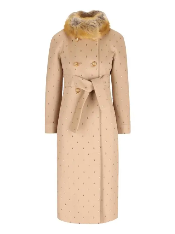 Valentino Garavani Embellished Double-breasted Belted Coat - Nude