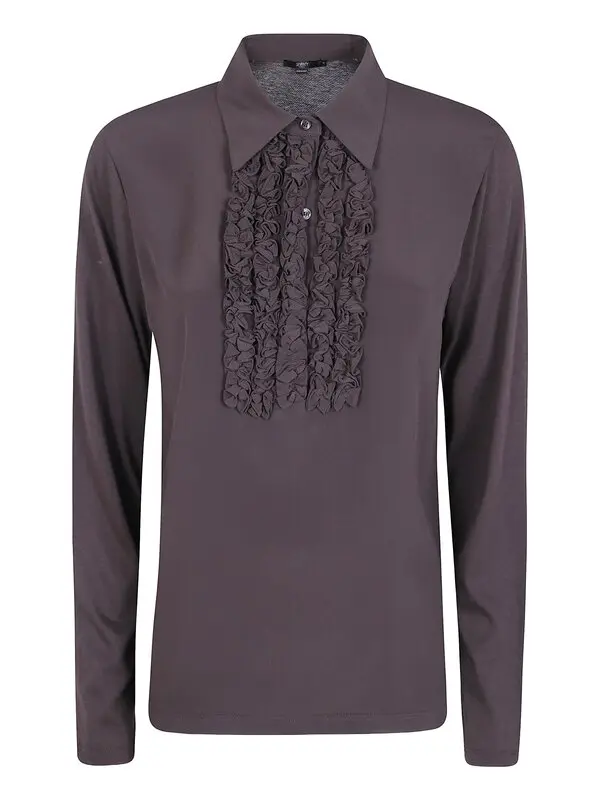 Seventy Ruffled Front Polo Sweater - Brown
