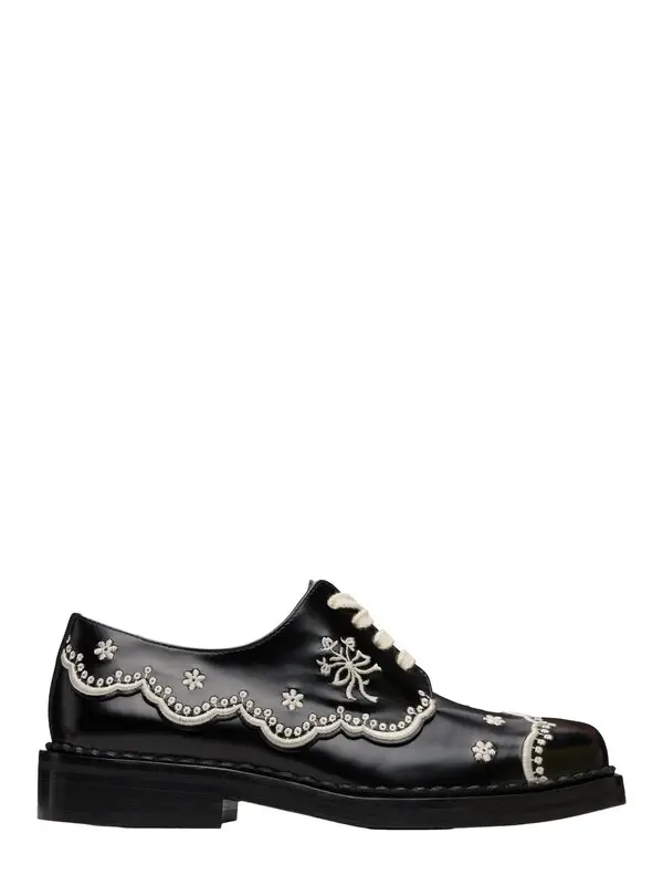Simone Rocha Embroidered Floral Lace Up Derby Shoes - Black/beige