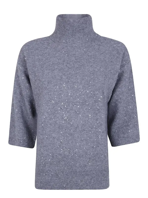 Seventy Embellished Mock-neck Knitted Sweater - Grey