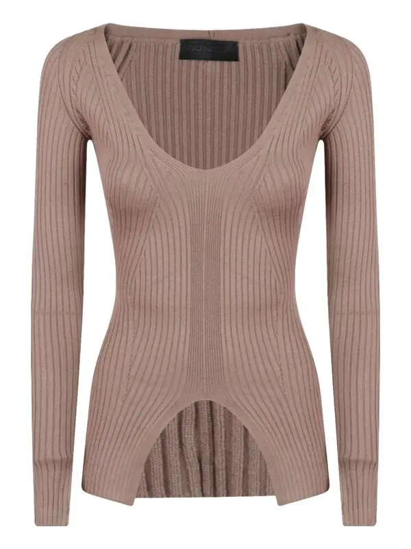 DONDUP V-neck Knitted Top - Brown