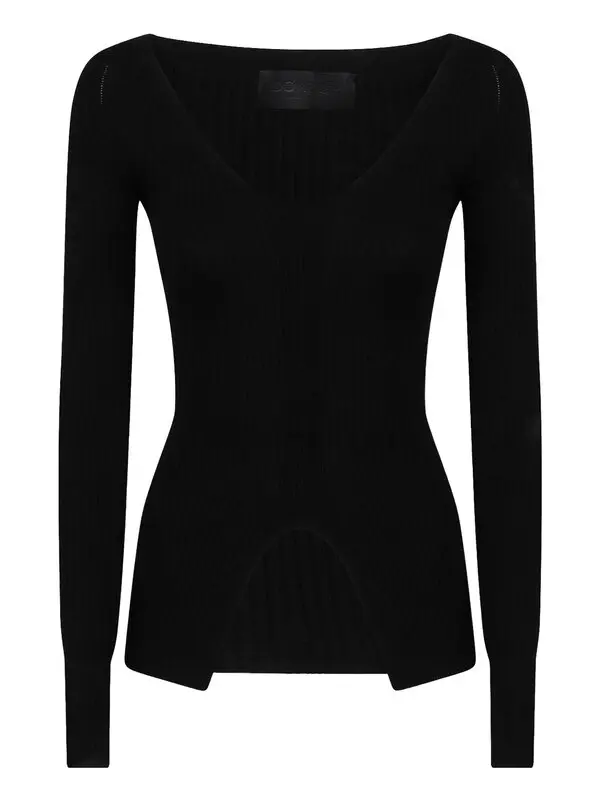 DONDUP V-neck Ribbed Knit Top - Black