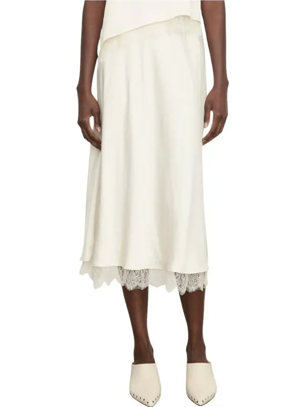 Vince Floral Lace Trim Midi Skirt - Cream