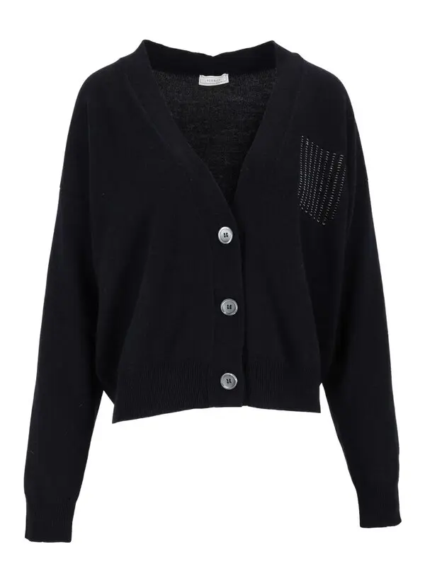 Peserico V-neck Button-up Cardigan With Ribbed Details - Blue