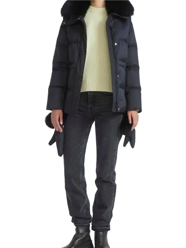 YVES SALOMON Waterproof Down Jacket With Fox Fur Trim - Black