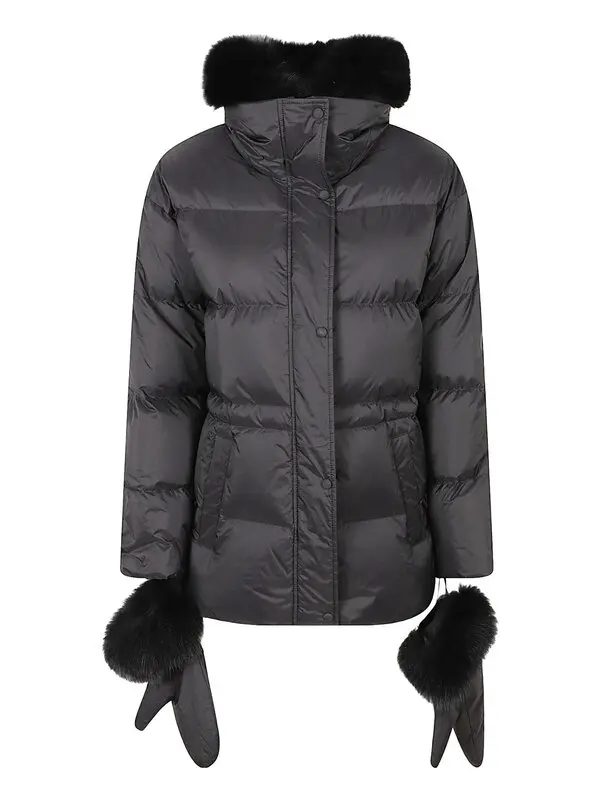 YVES SALOMON Waterproof Down Jacket With Fox Fur Trim - Black
