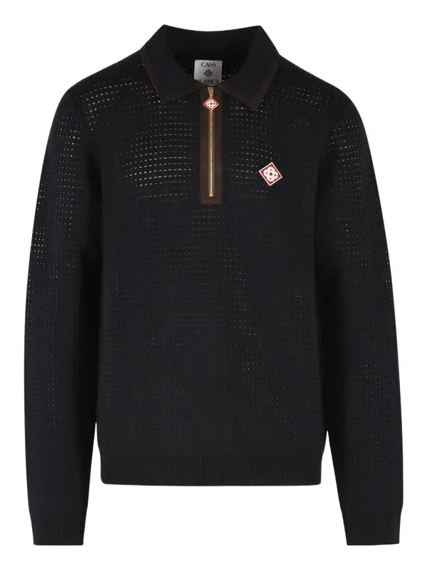 Casablanca Waffle-knit Zip-up Sweater - Black