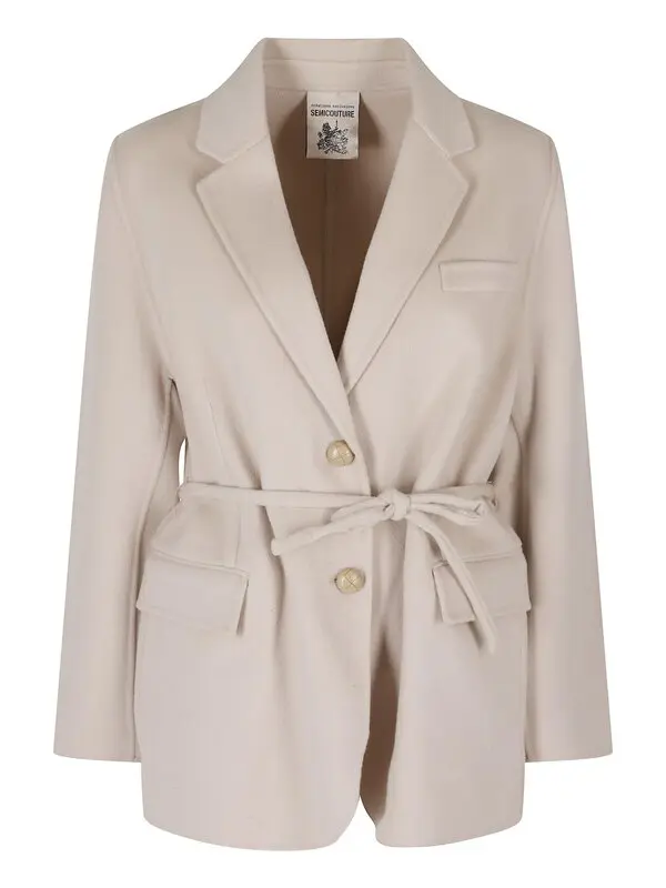 SEMICOUTURE Belted Wool Coat - Beige