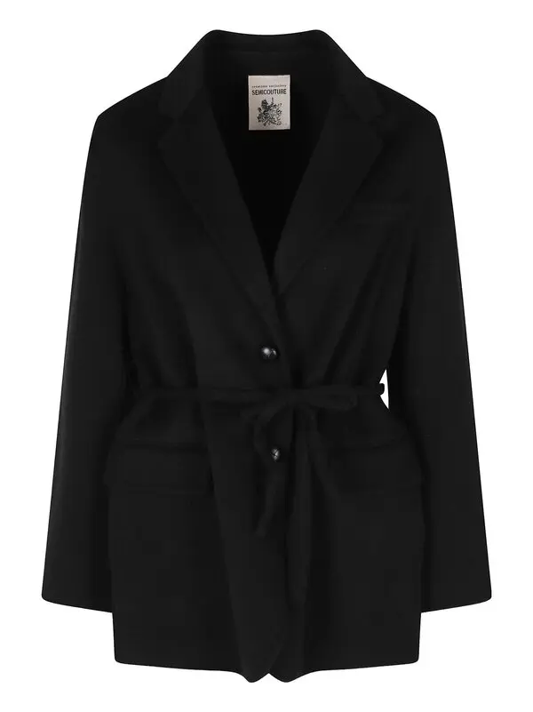 SEMICOUTURE Belted Wool Coat - Black