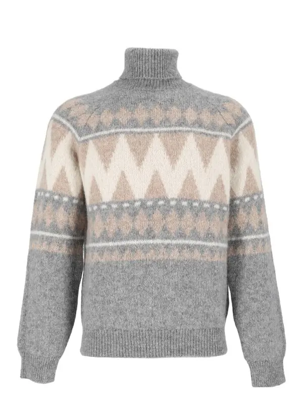 Peserico Fair Isle Knit Turtleneck Sweater - Gray