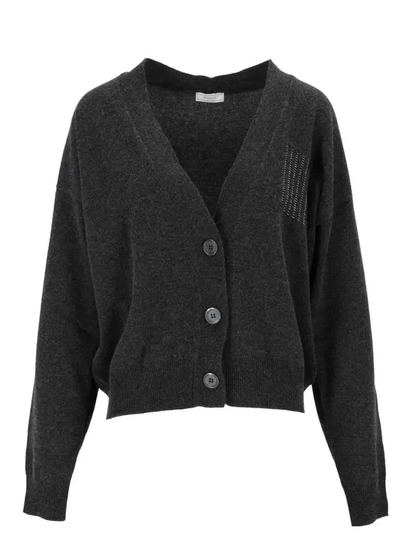 Peserico V-neck Button-front Long-sleeve Knit Top - Black