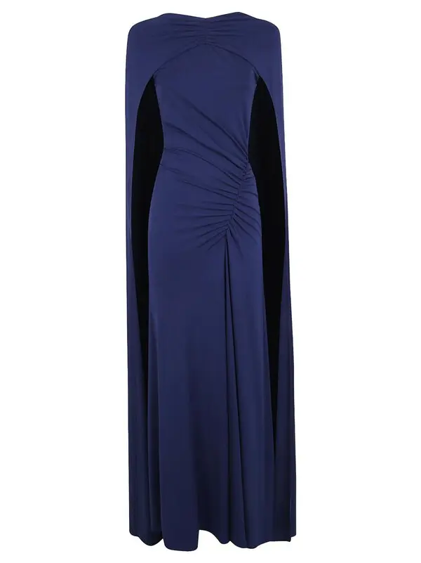 Simkhai Ruched Cape Gown - Navy