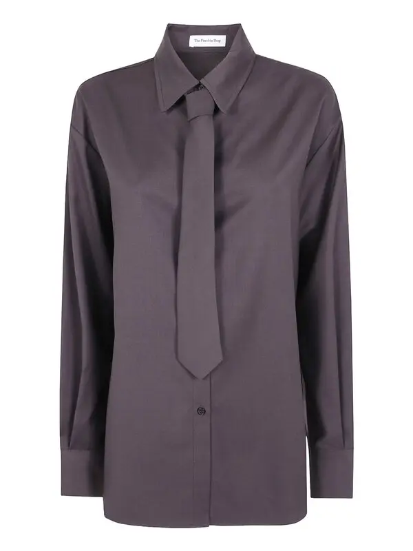 THE FRANKIE SHOP Peri Tie Neck Shirt - Brown