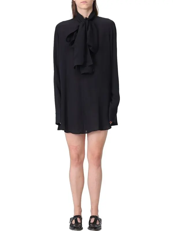 TOTEME Long-sleeved Chiffon Mini Dress With Scarf Neck - Black