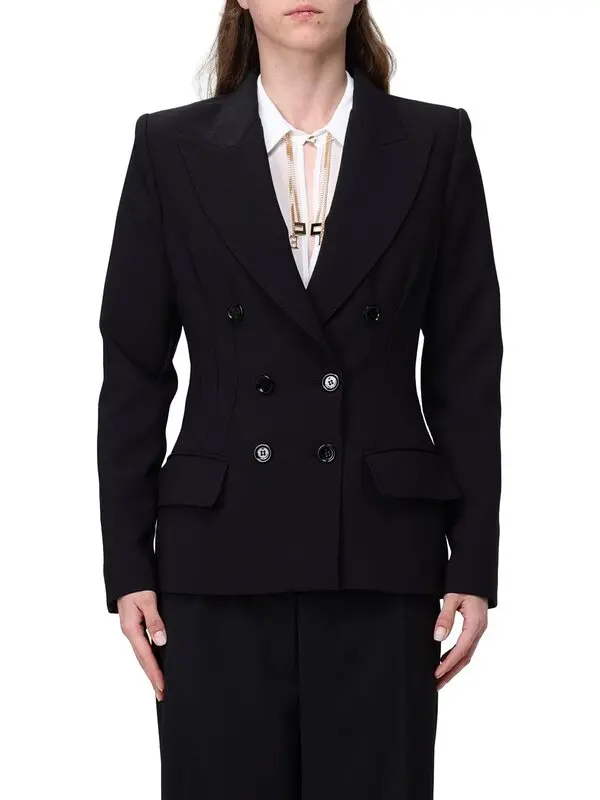 Elisabetta Franchi Double-breasted Crêpe Blazer With Padded Shoulders - Black