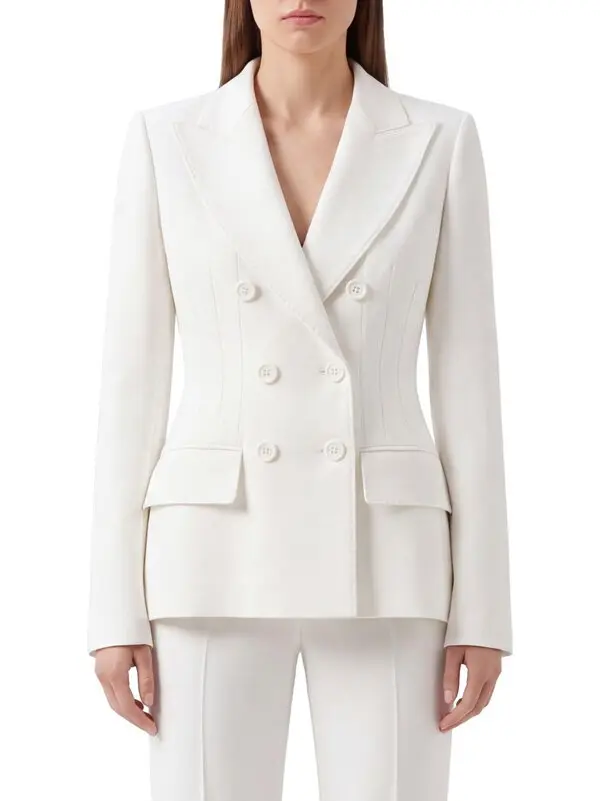 Elisabetta Franchi Double-breasted Crêpe Blazer With Padded Shoulders - Ivory