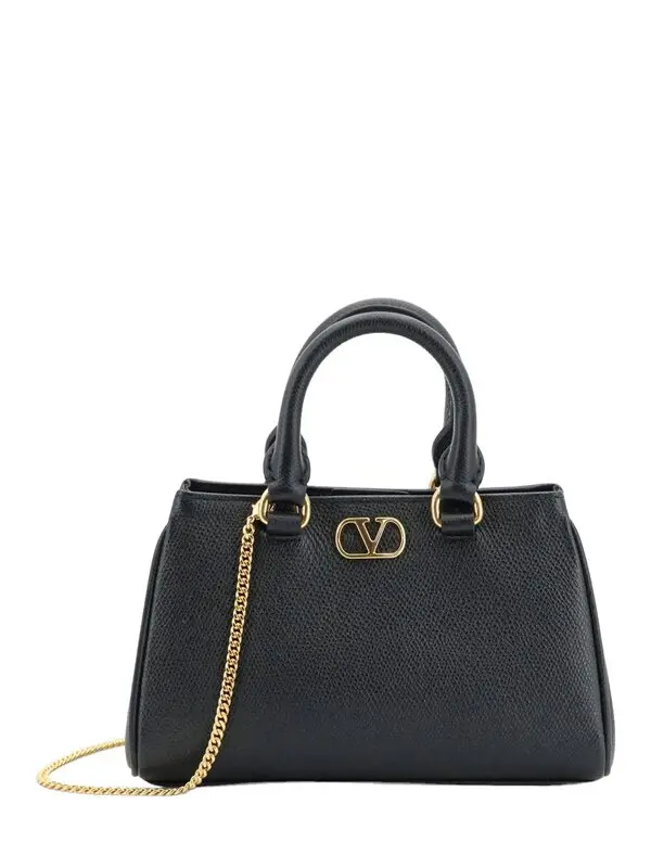 Valentino Garavani Grained Leather Handbag With Vlogo Signature - Black