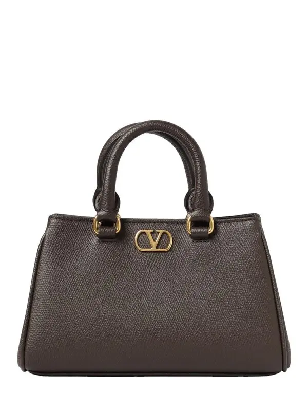 Valentino Garavani Grained Leather Handbag With Vlogo Signature - Brown