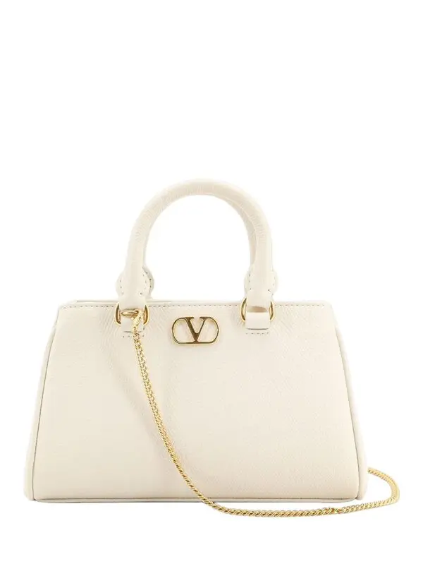 Valentino Garavani Grained Leather Handbag With Vlogo Signature - Ivory