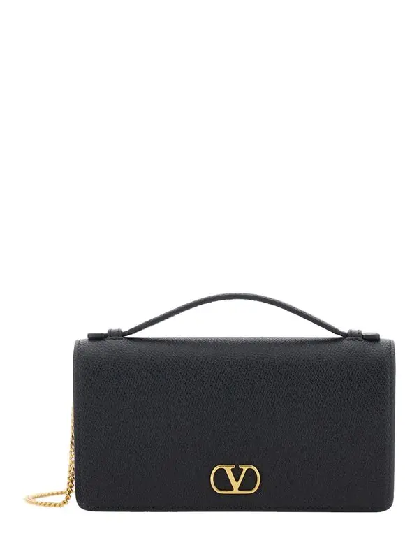 Valentino Garavani Vlogo Signature Mini Bag In Calfskin Leather With Chain Strap - Black