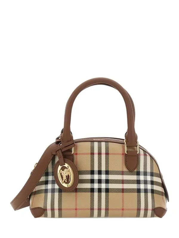 Burberry Checkered Top Handle Bag - Beige