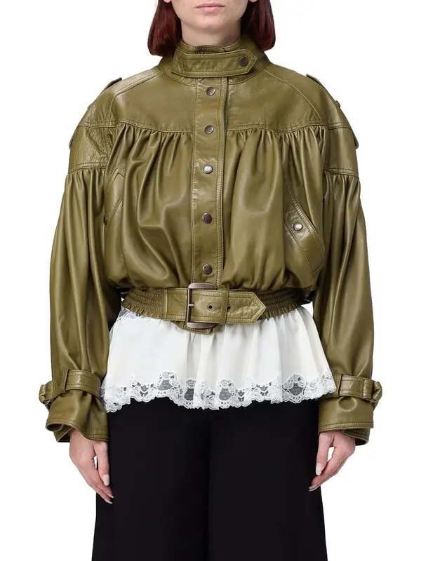 Chloé Cropped Lambskin Leather Jacket With Shoulder Epaulettes - Sage