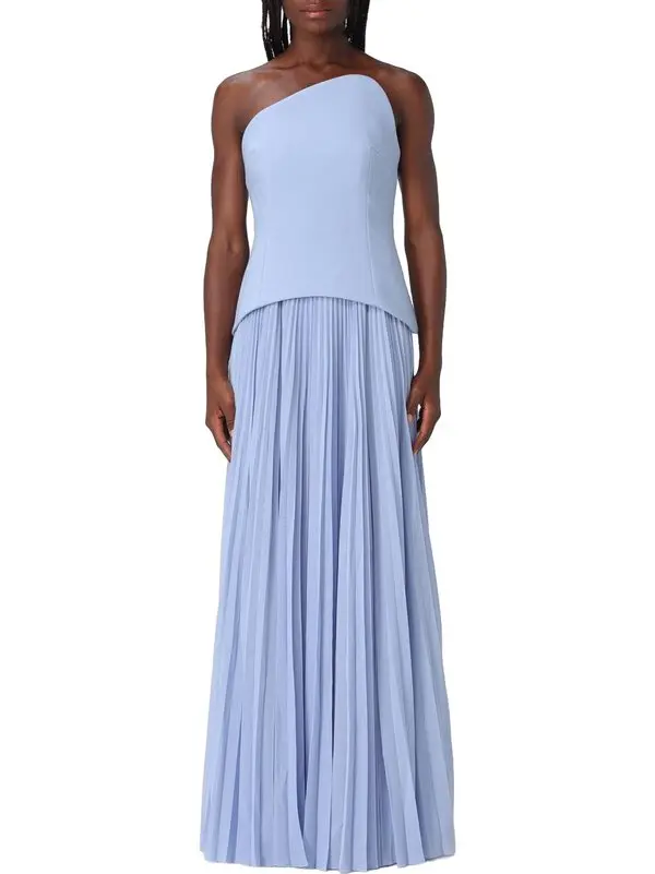 Solace London Pleated Crêpe Gown With Asymmetrical Neckline - Blue