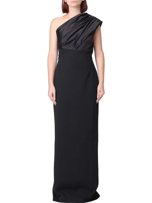 Solace London One-shoulder Satin Gown With Back Slit - Black